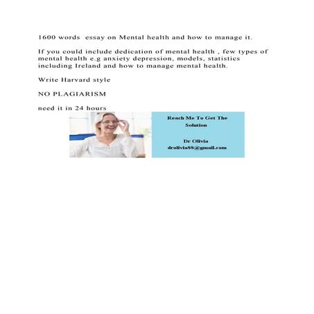 1600 words essay on Mental health and how to manage it.If you c | DOCX