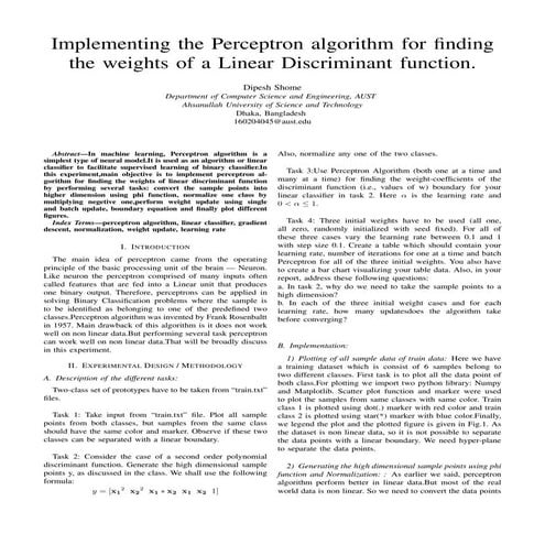 Implementing The Perceptron Algorithm For Finding The Weights Of A
