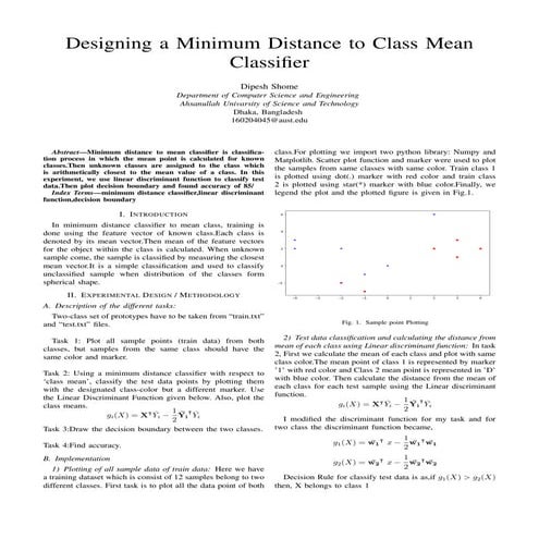 Designing A Minimum Distance Classifier To Class Mean Classifier Pdf