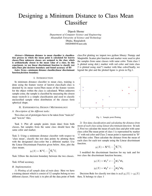 Designing A Minimum Distance Classifier To Class Mean Classifier Pdf 5321