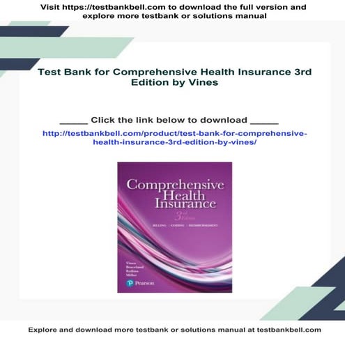 Test Bank for Comprehensive Health Insurance 3rd Edition by Vines | PDF