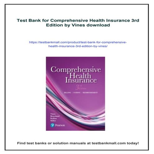 Test Bank for Comprehensive Health Insurance 3rd Edition by Vines | PDF