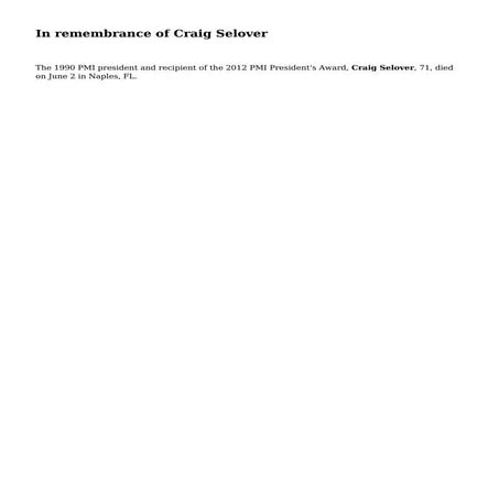 In remembrance of Craig Selover | PDF