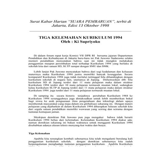 160441 1563-1998-10-13-suapem-kelemahan-kurikulum-1994 | PDF