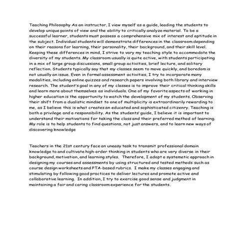 MY TEACHING PHILOSOPHY | PDF