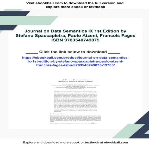 Journal on Data Semantics IX 1st Edition by Stefano Spaccapietra, Paolo Atzeni, Francois Fages ...