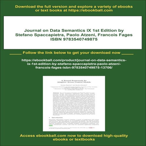 Journal on Data Semantics IX 1st Edition by Stefano Spaccapietra, Paolo Atzeni, Francois Fages ...