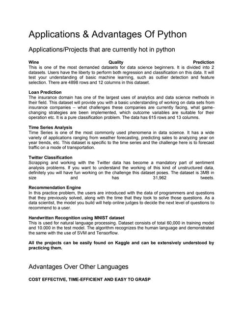 Applications And Advantages Of Python Pdf