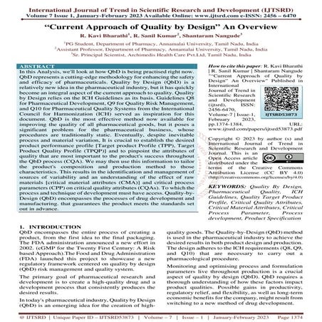 “Current Approach of Quality by Design” An Overview | PDF