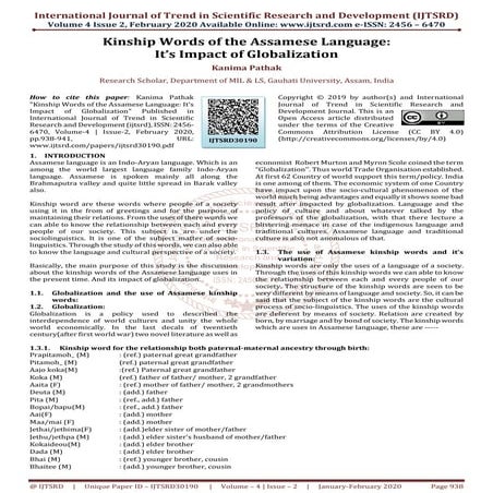 Kinship Words of the Assamese Language It's Impact of Globalization | PDF