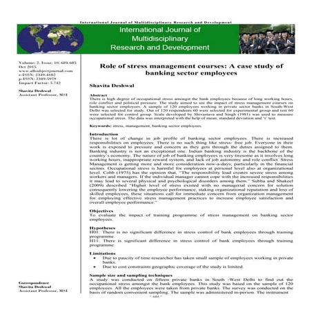 Role of stress management courses: A case study of banking sector ...