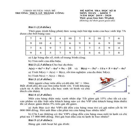 Đề Thi HK2 Toán 7 - THCS Lê Thành Công | PDF