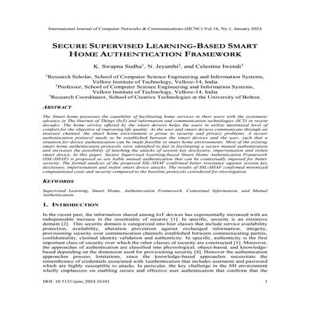 Secure Supervised Learning-Based Smart Home Authentication Framework | PDF