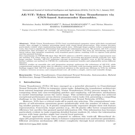 AE-ViT: Token Enhancement for Vision Transformers via CNN-based Autoencoder Ensembles | PDF
