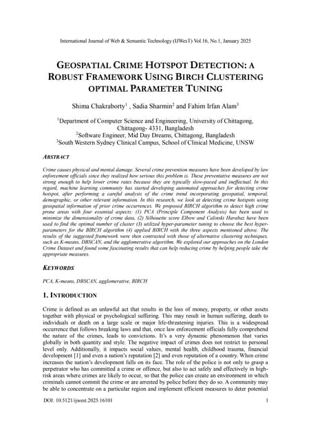 Geospatial Crime Hotspot Detection A Robust Framework Using Birch Clustering Optimal Parameter