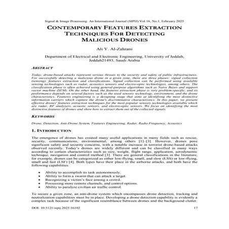 Contemporary Features Extraction Techniques for Detecting Malicious Drones | PDF