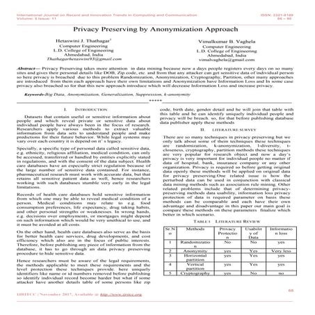 Privacy Preserving By Anonymization Approach Pdf