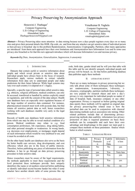 Privacy Preserving By Anonymization Approach Pdf