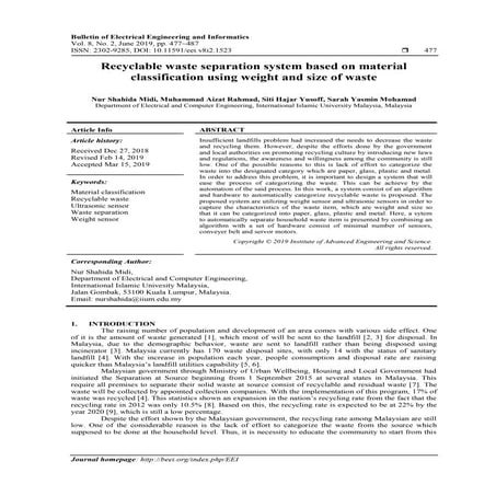 Recyclable waste separation system based on material classification ...