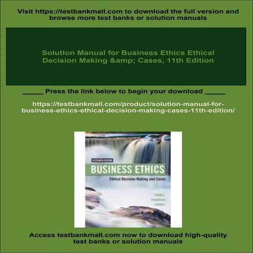 Solution Manual for Business Ethics Ethical Decision Making & Cases ...