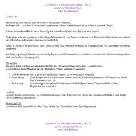 Fusion absence management explained with examples | PDF