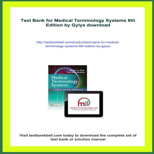 Test Bank for Medical Terminology Systems 8th Edition by Gylys | PDF