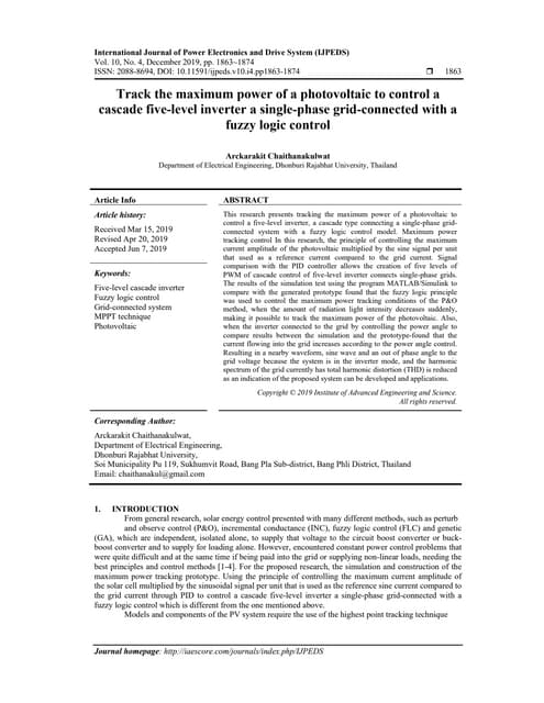 Modeling of Solar System with MPPT Based Inverter Synchronization with Grid in Simulation | PDF