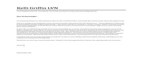 Lvn Cover Letter