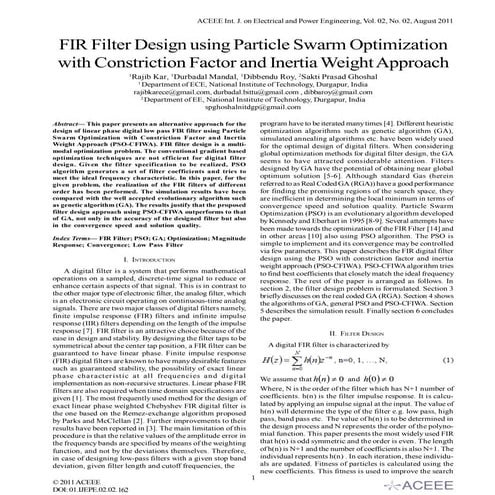 Fir Filter Design Using Particle Swarm Optimization With Constriction