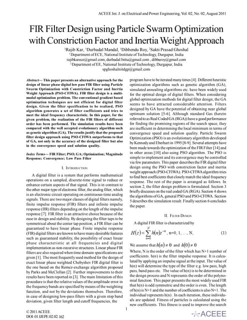 Higher Order Low Pass FIR Filter Design using IPSO Algorithm | PDF ...