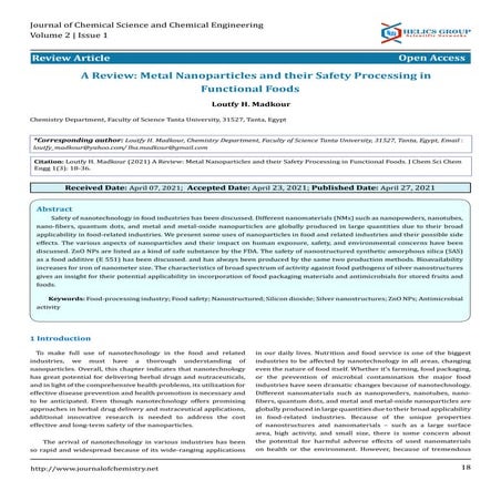 Metal Nanoparticles and their Safety Processing in Functional Foods | PDF