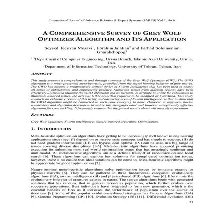 A Comprehensive Survey Of Grey Wolf Optimizer Algorithm And Its Application Pdf 8862