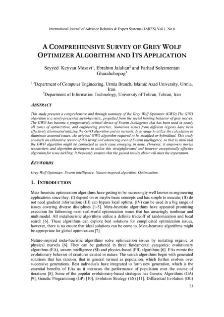 A Comprehensive Survey Of Grey Wolf Optimizer Algorithm And Its Application Pdf 8862