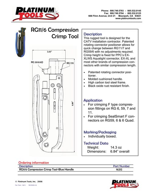 Platinum Tools 16214C Data Sheet | PDF