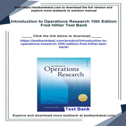 Introduction to Operations Research 10th Edition Fred Hillier Test Bank ...