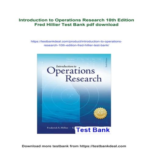 Introduction to Operations Research 10th Edition Fred Hillier Test Bank ...