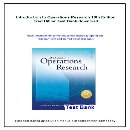Introduction to Operations Research 10th Edition Fred Hillier Test Bank ...