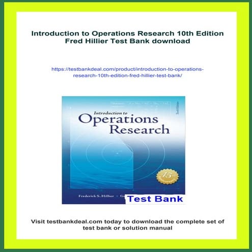 Introduction to Operations Research 10th Edition Fred Hillier Test Bank ...