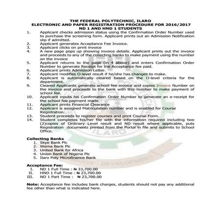 Fed Poly Ilaro Registration Procedure For Newly Admitted Candidates ...