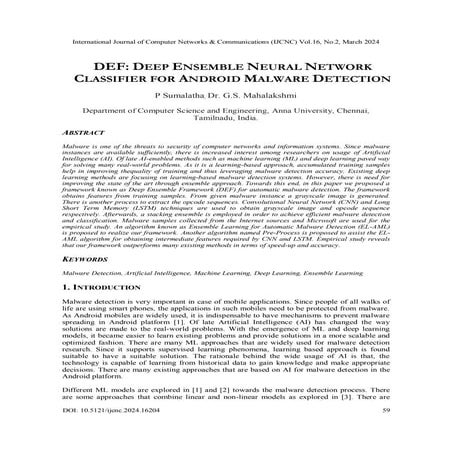 Def Deep Ensemble Neural Network Classifier For Android Malware Detection Pdf