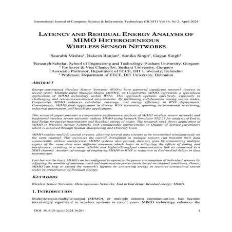 Latency And Residual Energy Analysis Of Mimo Heterogeneous Wireless Sensor Networks Pdf