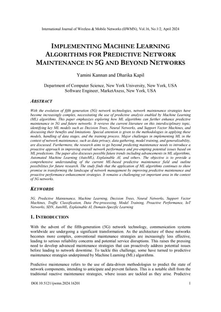 Implementing Machine Learning Algorithms For Predictive Network