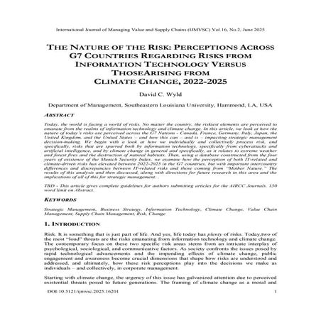 THE NATURE OF THE RISK: PERCEPTIONS ACROSS G7 COUNTRIES REGARDING RISKS ...
