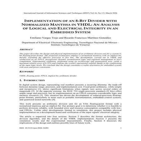 IMPLEMENTATION OF AN 8-BIT DIVIDER WITH NORMALIZED MANTISSA IN VHDL: AN ...