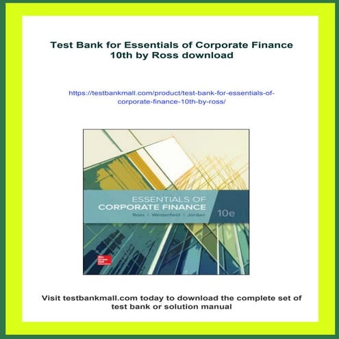 Test Bank for Essentials of Corporate Finance 10th by Ross | PDF