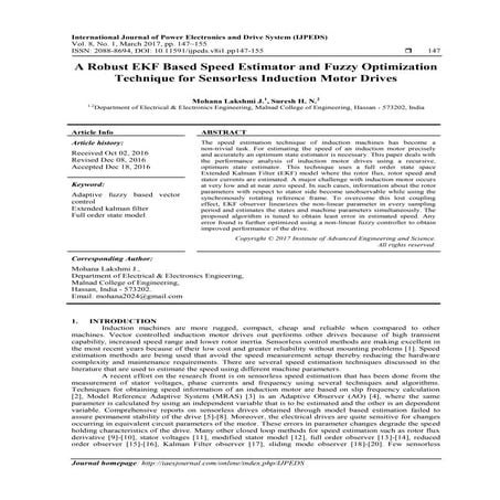 A Robust Ekf Based Speed Estimator And Fuzzy Optimization Technique For Sensorless Induction