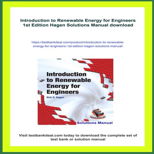 Introduction to Renewable Energy for Engineers 1st Edition Hagen ...