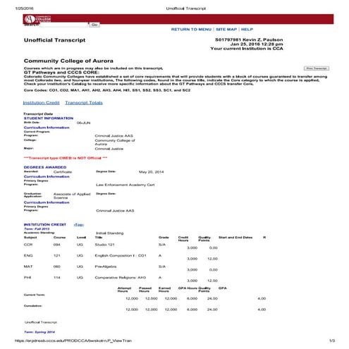 College Transcript | PDF