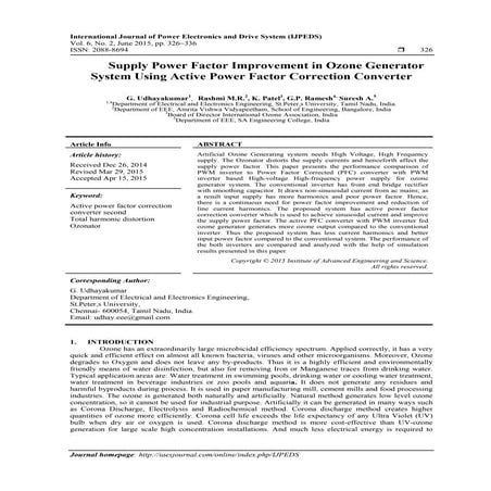 Supply Power Factor Improvement in Ozone Generator System Using Active Power Factor Correction ...