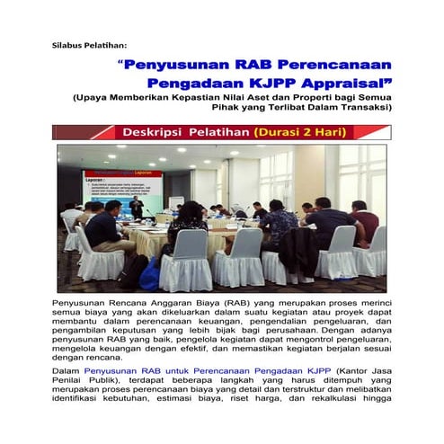 Silabus Pelatihan *Penyusunan RAB untuk Pengadaan KJPP Apraisal (Upaya ...